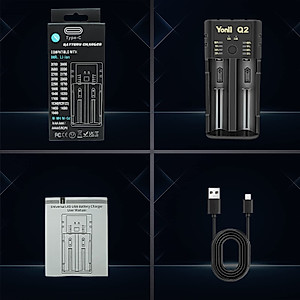 18650 Charger,Smart Universal Charger Fast Charger 2 Bay for Rechargeable Batteries Ni-MH Ni-Cd AA AAA Li-ion IMR 10440 14500 16340 RCR123A 26650 3.6V 3.7v 1.2v Current 1A 2A Optional (No Battery)