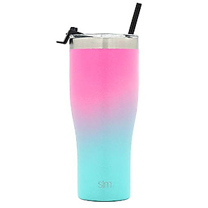 Simple Modern Tumbler with Clear Flip Lid and Straw | Reusable Insulated Water Bottle Stainless Steel Travel Mug | Slim Cruiser Collection | 32oz, Ombre: Sorbet