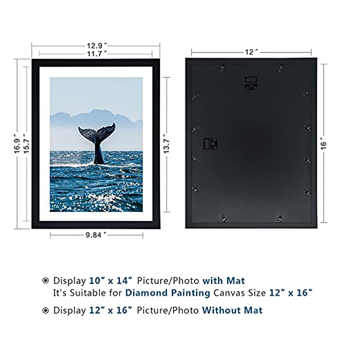 Diamond Art Painting Frames 4 Pack, 12.9x16.9in / 33x43cm Picture Frame Suitable for 12x16 Diamond Art Canvas - Black
