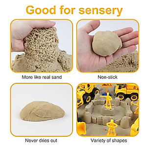 WICOTOO Sand Construction Kit,Sandbox,2.2lbs Magic Sand W/4 Take Apart Construction Trucks,Tower Crane,8 Sand Molds,4 Worker Figures,4 Road Signs,Toys for Boys Girls Age 4-8 Yellow,Brown