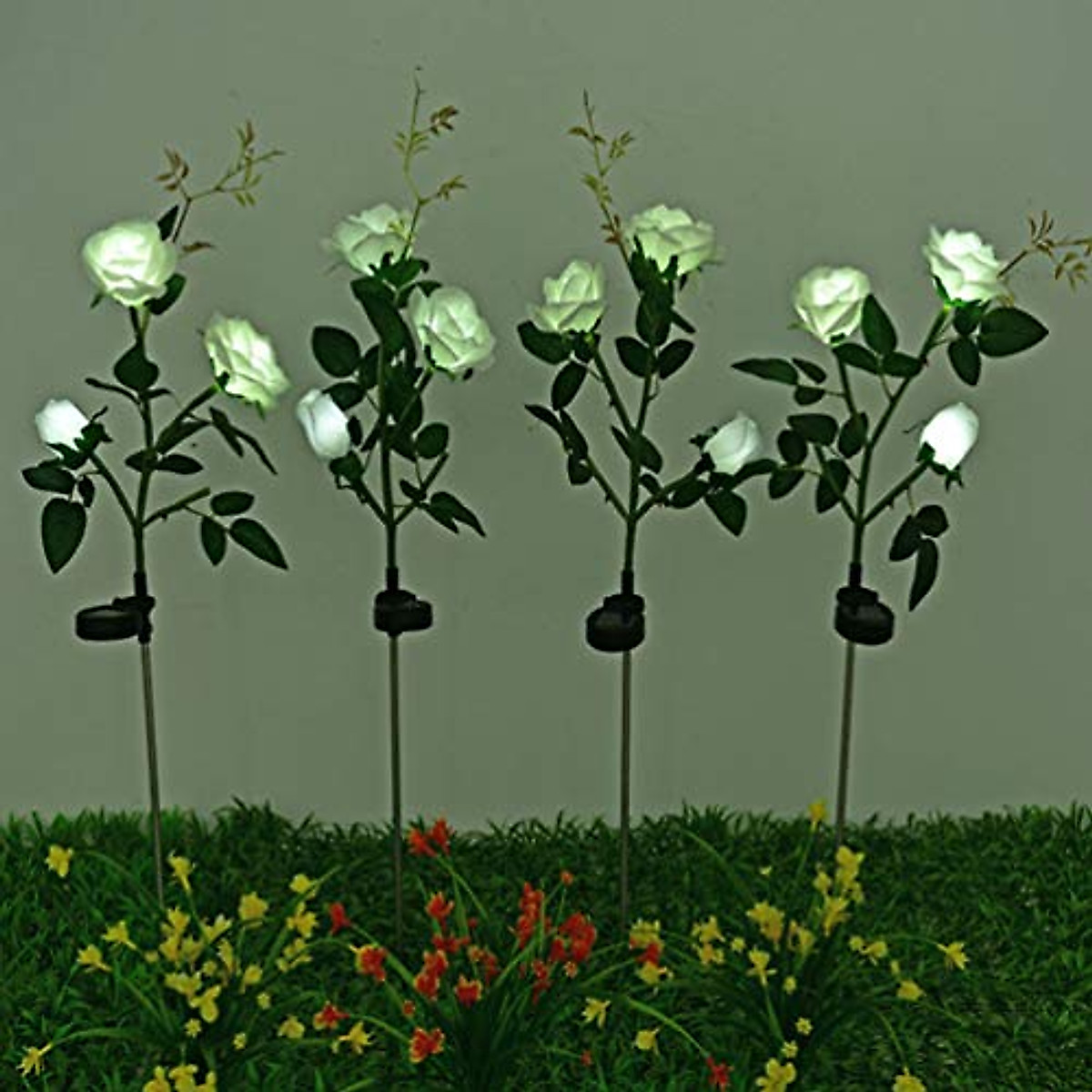 DOITOOL Decoration Lights Outdoor LED Garden Solar Flower Lights Rose Flower Lamp Stake Decorative Landscape Lights Ground Plug Light for Home Garden Lawn Way Party Decor White Outdoor Stakes