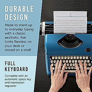 Blue Vintage Typewriter for a Nostalgic Flow - Manual Typewriter Portable Model for Remote Writing Locations - Sleek & Durable Type Writer Classic Word Processor - Typewriters for Writers