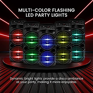 Pyle Portable Bluetooth PA Speaker System - 600W Rechargeable Outdoor Bluetooth Speaker Portable PA System w/ Dual 8” Subwoofer 1” Tweeter, Microphone In, Party Lights, USB, Radio, Remote - PPHP2835B