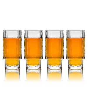 Greenline Goods Ripple Drinking Glasses - 12 oz Modern Kitchen Glassware Set Unique Vintage Cups For Weddings, Cocktails Or Modern Bar - Set of 4