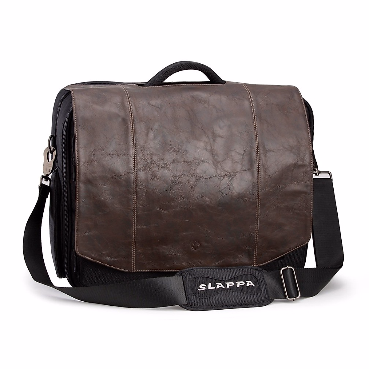 Slappa Kiken 17 Inch Laptop Bag - Brown Faux Leather Flap