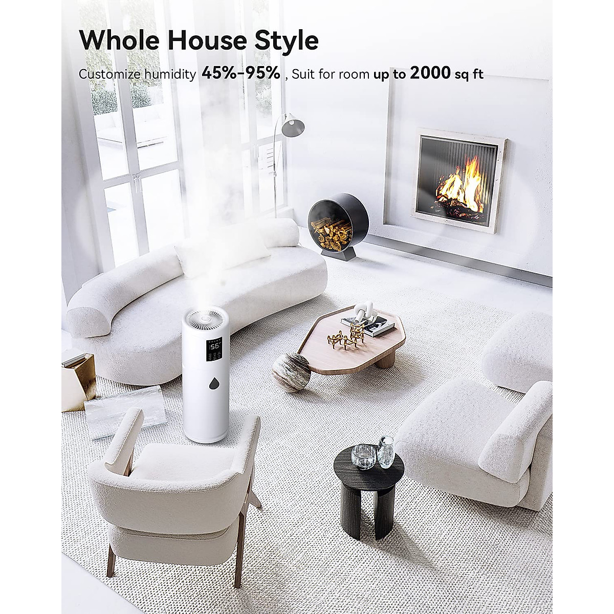 Ultra Large Humidifiers for Bedroom, 17L/4.5Gal Tower Humidifiers for Large Room 2000 sq ft, Cool Mist Humidifier with Extension Tube for Home School Office Commercial Greenhouse Plants Warehouse