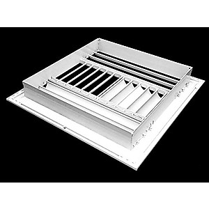 8"w X 8"h 4-Way Aluminum Curved Blade Adjustable Air Supply HVAC Diffuser - Full Control Vertical/Horizontal Airflow Direction - Vent Duct Cover [Outer Dimensions: 9.65"w X 9.65"h]