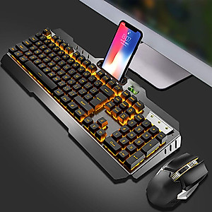 Wireless Keyboard & Mouse Set, Multi-Functional Backlight Mechanical Ergonomic Gaming Keyboard & Adjustment 2400DPI Optical Mouse Comb for Desktop, Computer, PC
