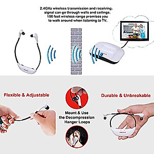 SIMOLIO 2.4G Digital TV Wireless Headphones with Spare Battery for Seniors, Dialog Clarity Wireless Headphones for TV Watching with Tone & Balance Control, Support Optical/RCA/AUX, 100ft, No Delay