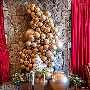 HUICYHFR Gold Metallic Chrome Latex Balloon Arch Kit, 102PCS 18In 12In 10In 5In Arch Garland for Engagement, Wedding, Birthday Party, Anniversary Celebration Decoration With 33FT Ribbon