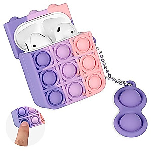 Jiunai for AirPods Case, Bubble Fidget Case for AirPod Stress Relief 3D Full Protection Shockproof Cute Soft Silicone Rubber Shock-Absorbing Armor Case with Lanyard for AirPods 1/2 Gen Purple Pink