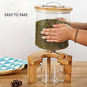 DNYSYSJ 5L/7.5L Rice Storage Container, Flour and Cereal Container, Rice Dispenser, Creative Glass Food Storge Container for Kitchen Organization and Pantry Store, Airtight Lid with Wooden Stand USA STOCK (5L)
