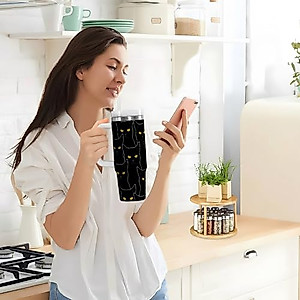 MCHIVER Cute Black Cats 30 oz Tumbler with Handle and Straw Stainless Steel Vacuum Water Bottle Leak-proof Travel Coffee Mug Thermos Water Bottle for Home Office Car