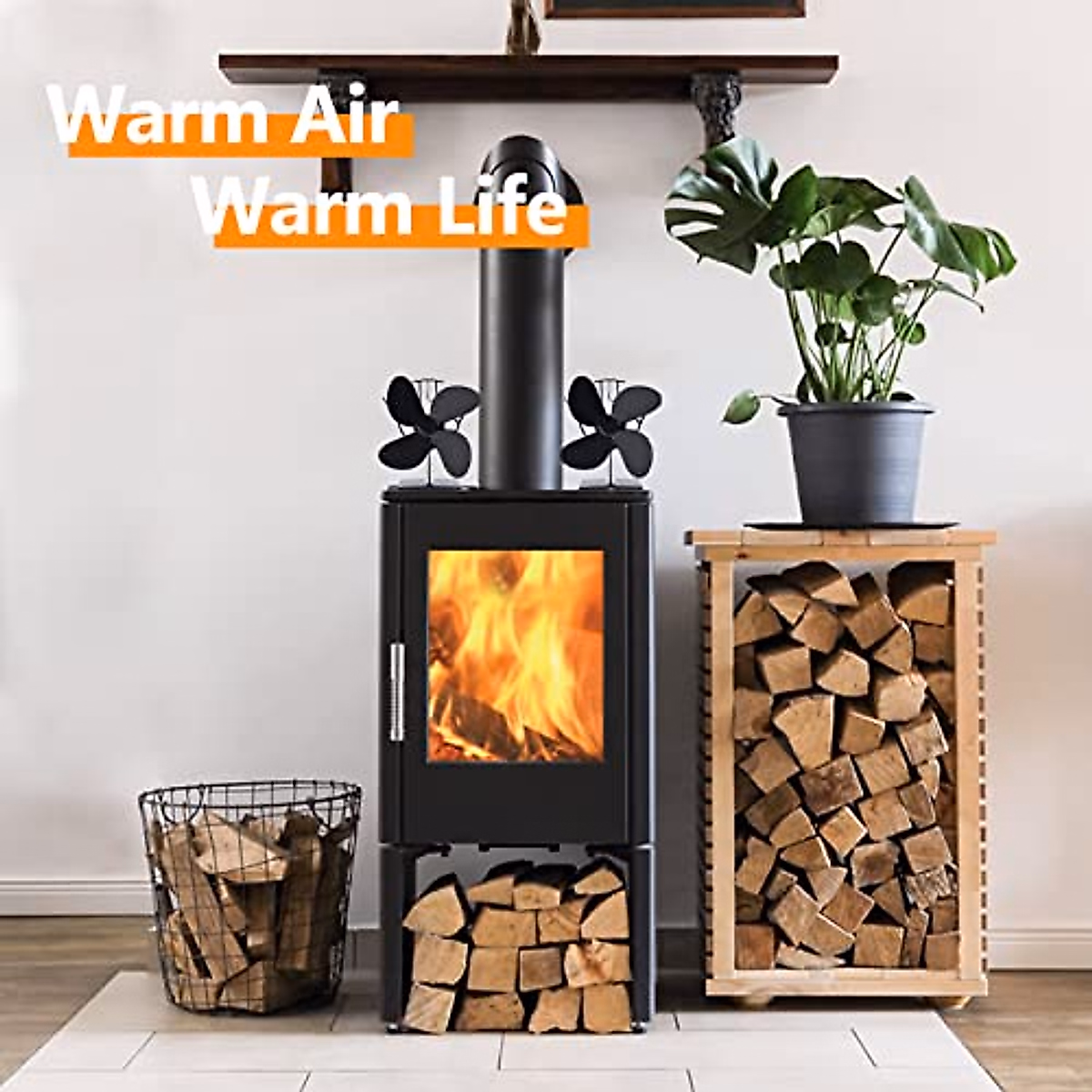 foedo Wood Stove Fan, for Wood Burning Stove/Pellet Stove, No Electric Heating Drive, Effective Circulation Warm Air, 4 Blades Cocoon Fan (Set of 2)