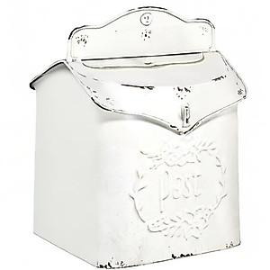 Red Co. 10.5” x 15” Decorative Distressed Metal Wall-Mounted Post Mailbox, Farmhouse White