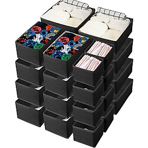 Potchen 24 Set Clothes Dresser Drawer Organizers Dividers, Nursery Organization Bin Fabric Foldable Closet Clothing Wardrobe Storage Box Container Basket for Bras Socks Underwear Bedroom(Black)