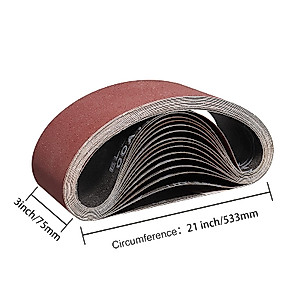 POTUINOM 3 x 21 Inch Sanding Belts 40 Grits - 6 Pack 3 x 21'' Belt Sander Sanding Belts Best Aluminum Oxide Sanding Belt for Sanding Wood,Metal and Paint