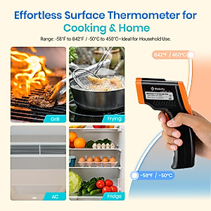 Etekcity Infrared Temperature Thermometer Gun, Laser Food Temp Gun for Pizza Oven, Griddle, Grill, Meat, Candy, Vehicle's Engine, Surface Temp Reader -58°F to 842°F, Orange