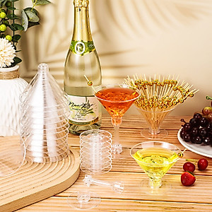 Roshtia 75 Sets Plastic Martini Glasses with Cocktail Picks 5oz Tall Plastic Martini Cups Disposable Cocktail Glasses Clear Mini Dessert Glasses for Wine Champagne Dessert Appetizer Party Supplies