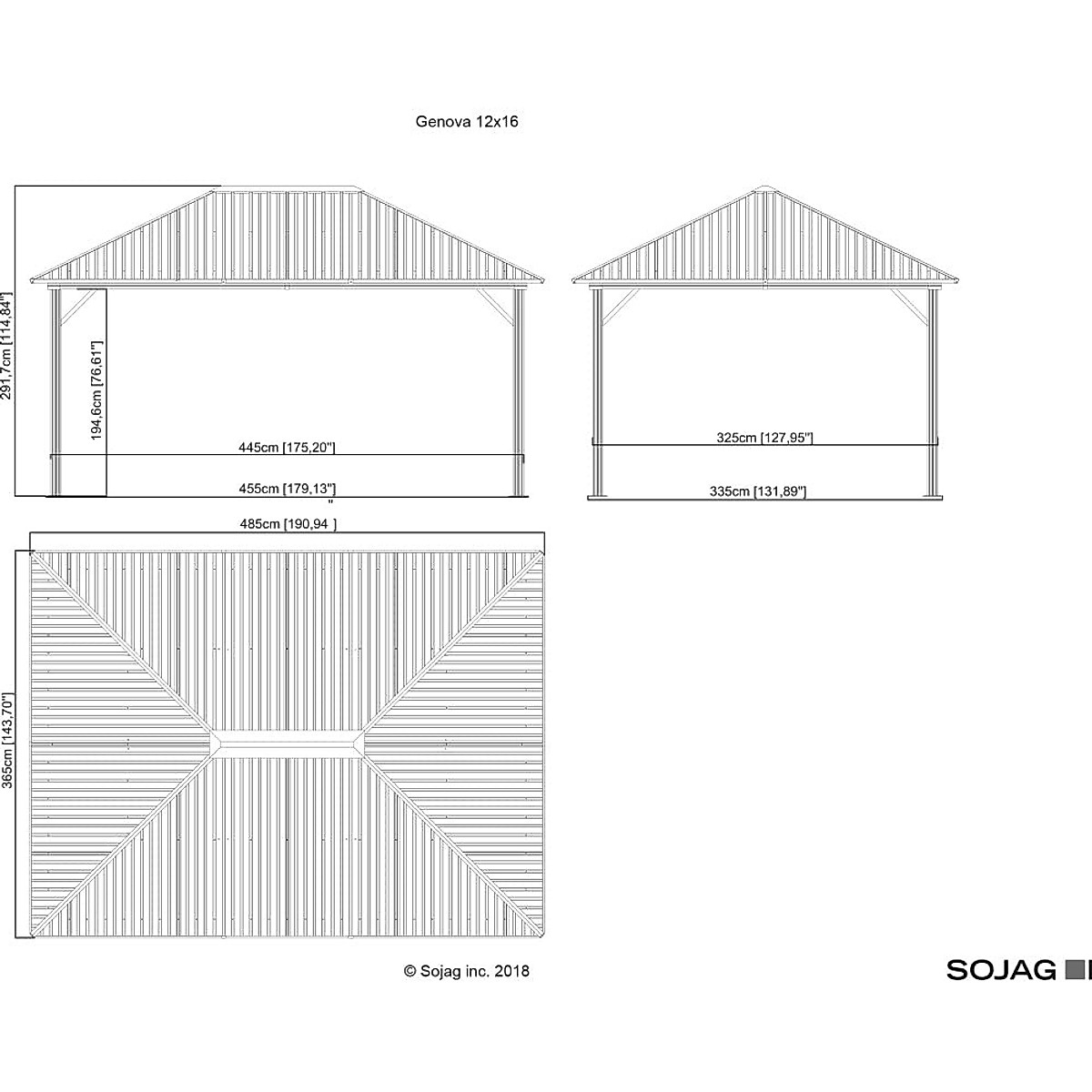 Genova Gazebo 12 x 16 ft. Steel roof