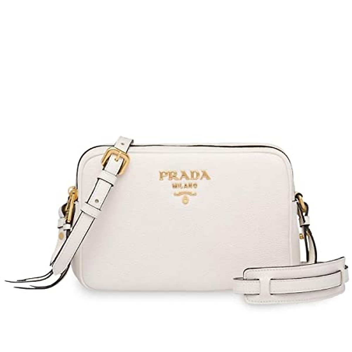 Prada Women's White Vitello Phenix Leather Crossbody HandBag 1BH079