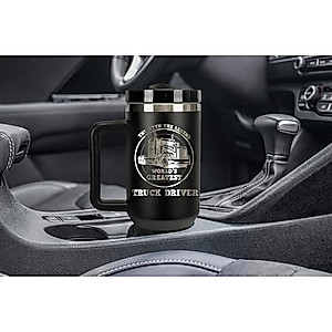 100 North | 40 oz Stainless Steel Double Wall Insulated Travel Tumbler With Handle, Straw, and Lid, World's Greatest Truck Driver Black