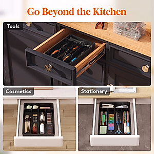 Lifewit Silverware Drawer Organizer Tray, Plastic Cutlery Storage for Kitchen Drawer, Flatware and Utensil Holder Divider for Spoons Forks Knives Tableware, 5 Compartment, Black