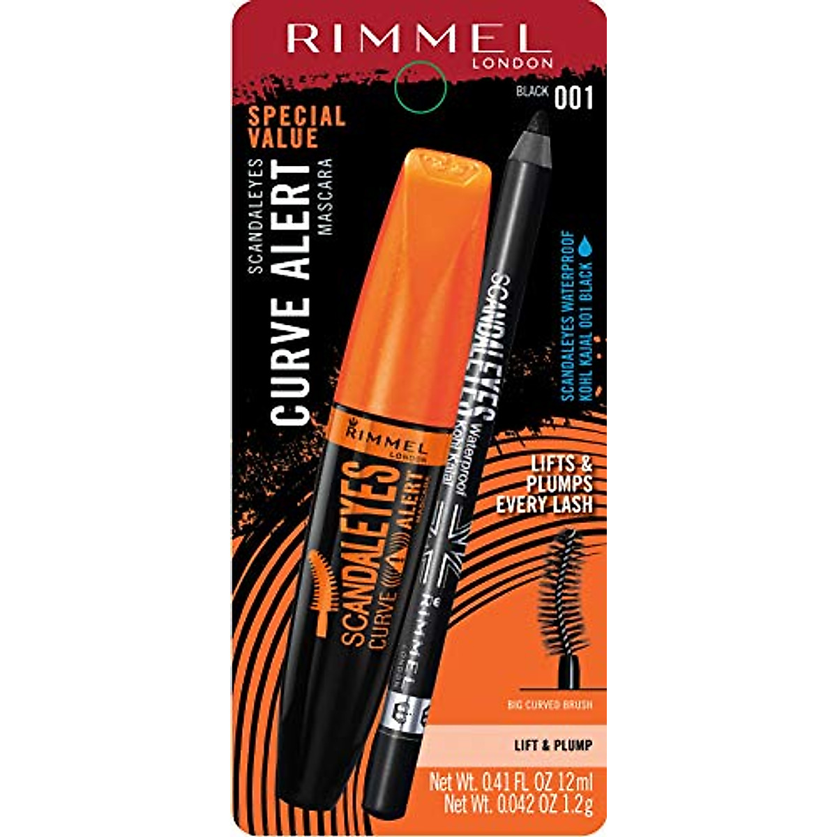 Rimmel ScandalEyes Curve Alert Mascara with ScandalEyes Waterproof Kohl Kajal Liner, 1 Set, Combo