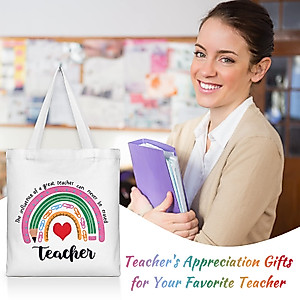 Homlouue Teacher Gifts for Women Teacher Appreciation Gifts Teacher Tote Bag Canvas Teacher Bag Rainbow Bag for Teacher Graduation Birthday Thanksgiving Christmas