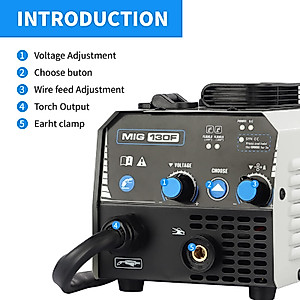 AZZUNO MIG Welder,Flux Core Welder Machine 110V 130Amp, Gasless MIG Welding Machine IGBT Inverter Welder Portable Wire Feed Welder (110V)