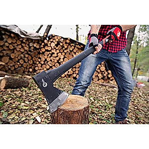 INTERTOOL 36” Wood Chopping Axe, 2.8 Lbs, Long Tree Felling Ax, Firewood Cutting, Shock Absorbing Fiberglass Anti-Slip Handle with Blade Cover HT-0264