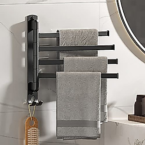 3/4/5 Arm Swivel Towel Rack, 4 in 1 Swivel Towel Bar, Swing Out Towel Hanger with Hook, Stainless Steel Wall Mounted Towel Holder Hand Towel Holder for Bathroom, Kitchen(White-5 Arm)