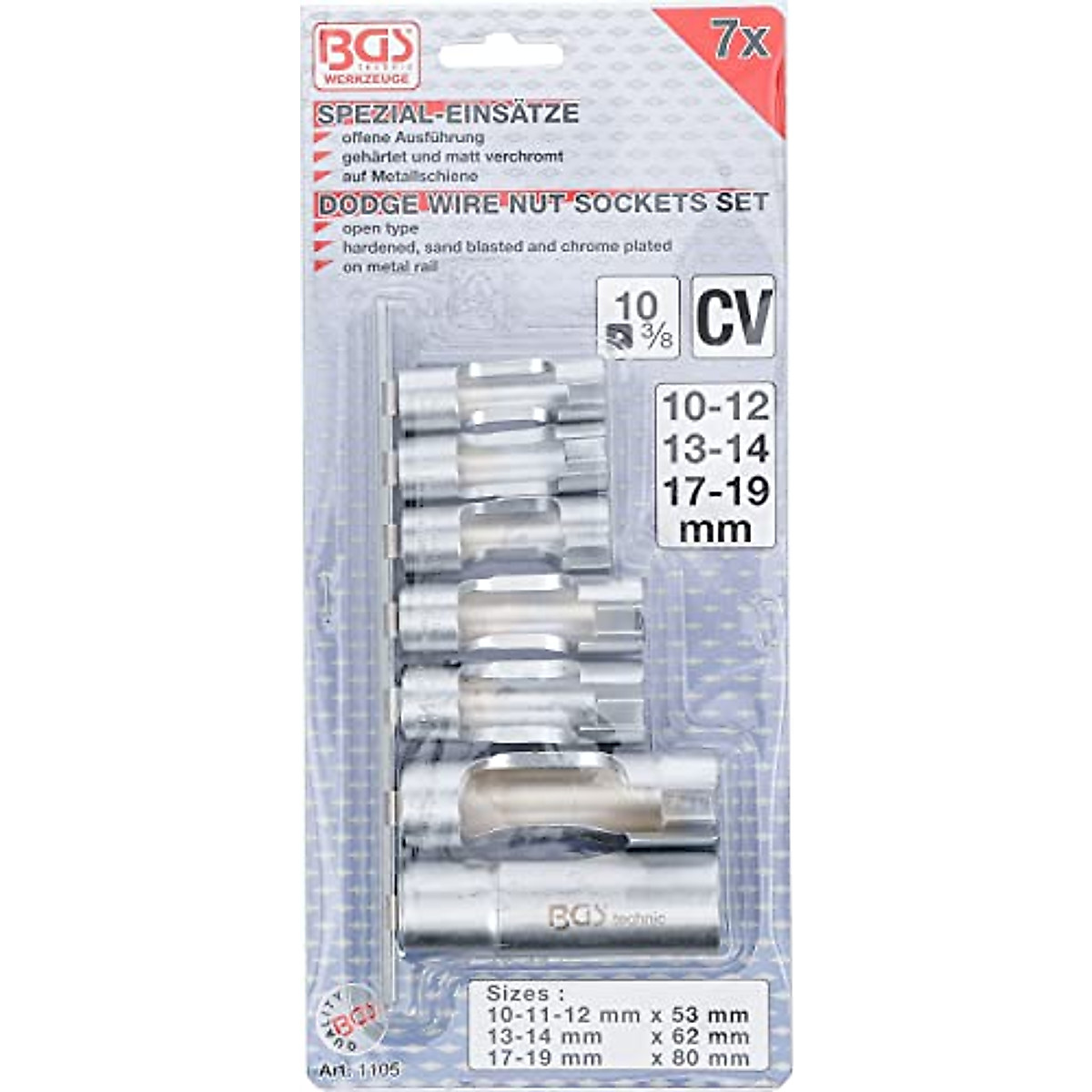 BGS 1105 | Special Socket Set, slotted | 10 mm (3/8") Drive | 10-19 mm | 7 pcs.