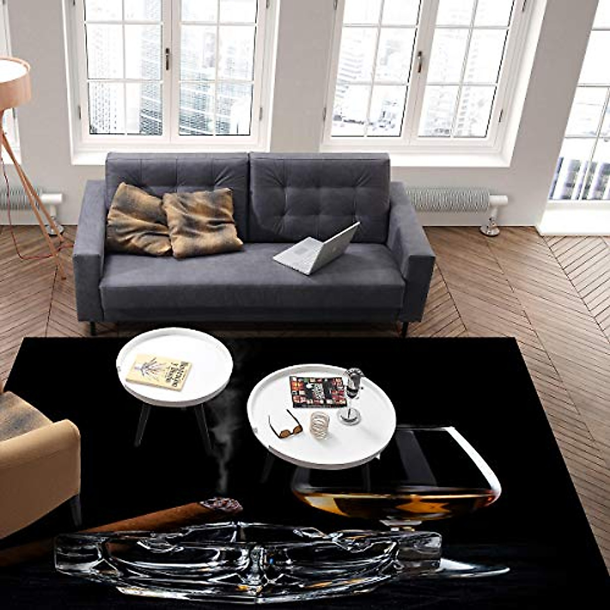 Non-Slip Area Rugs Room Mat- Ashtray Cigar Wine Glass Unhealthy Habit Home Decor Floor Carpet for High Traffic Areas Modern Rug Kitchen Mats Living Room Pads, 2'7''x5