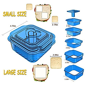 Moloudan Sandwich Cutter and Sealer, 6 Pcs/Set Uncrustables Food Grade Decruster Sandwich Maker for Kids DIY Lunch Lunchbox and Bento Box(Blue Square)