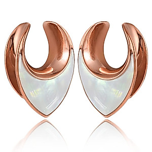 Casvort 2 PCS 12mm (1/2'') Hypoallergenic 316 Stainless Steel Rose Gold Elegant Conch Saddle Hangers Tunnels Reverse Saddle Gauges Piercing Body Jewelry
