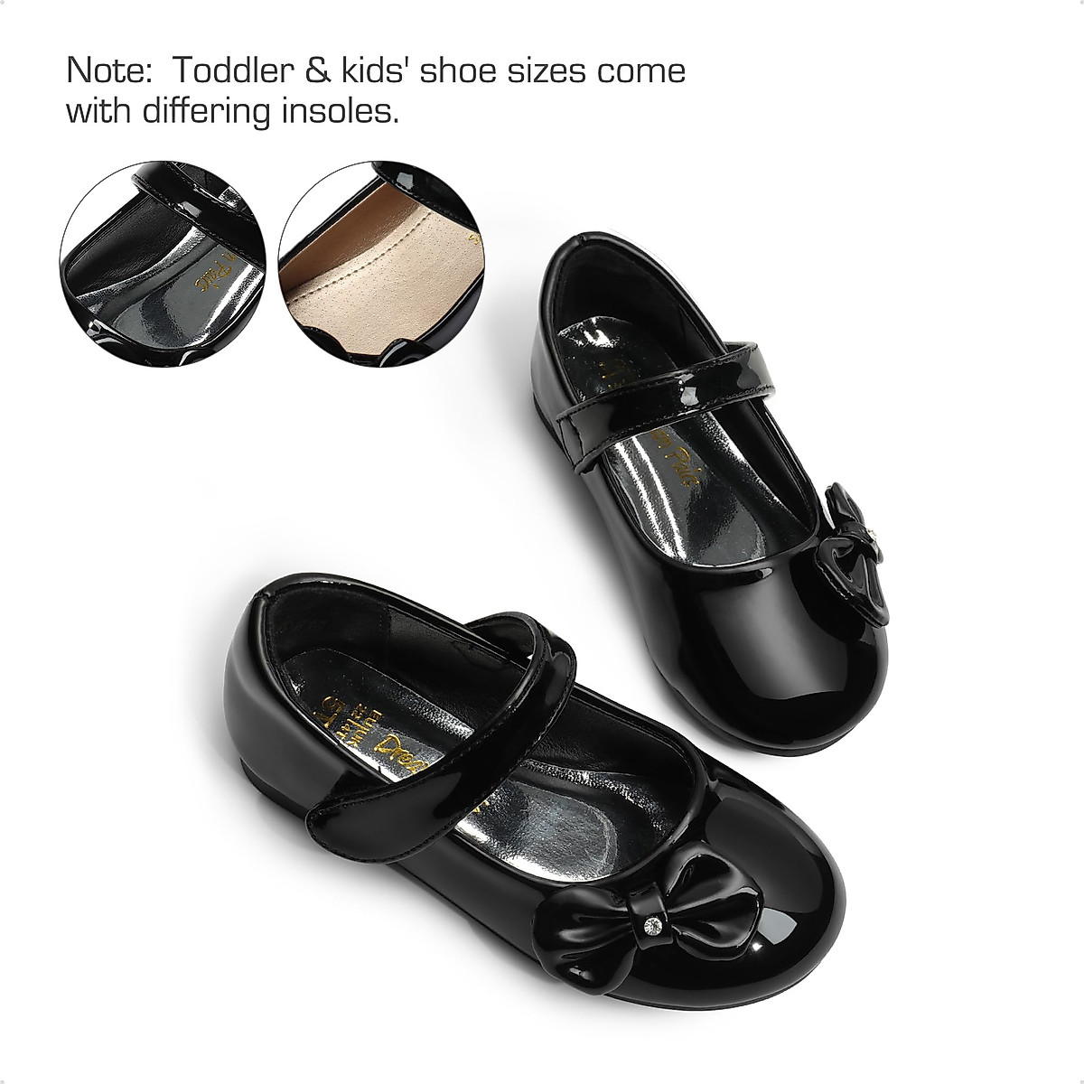 DREAM PAIRS Girls Mary Jane Dress Shoes Side Bow Ballerina Flat for Wedding, Party, Walking, Christmas Angel-5 Black/Pat Size 6 Toddler