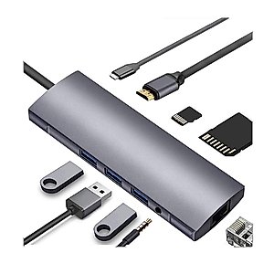 XUNMAIFHB Portable Docking Station,9-in-1 Type-C to 4KHDMI, RJ45, 3USB3.0, TF, SD, Audio, PD Multi-Function Adapter Fast Transmission