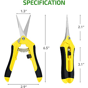 iPower 6.5 Inch Gardening Scissors Hand Pruner Pruning Shear with Straight Stainless Steel Blades, Yellow, 2-Pack
