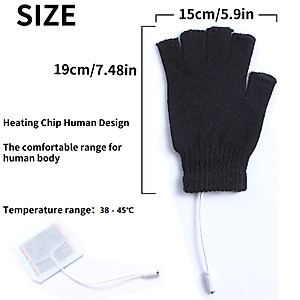 2 Pairs USB Heated Gloves for Men and Women, USB 2.0 Powered Stripes Heating Pattern Knitting Wool Heating Mittens Hands Warmer Fingerless Washable Design Winter Gift (Black & Gray)