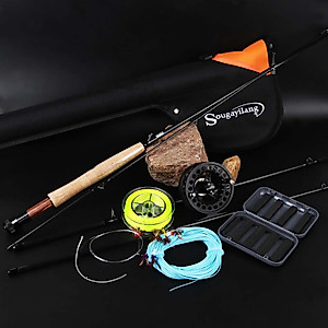 Sougayilang Saltwater Freshwater Fly Fishing Rod with Reel Combo Kit (Black Kits with Bag)