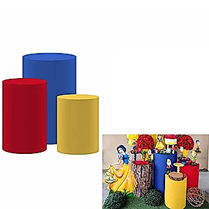 ittsmnt Blue Cylinder Plinth Covers for Parties Decorations Solid Dark Blue Forest Castle Pedestal Covers for Baby Shower Princess Birthday Party Cake Tablecloth Decor Banner