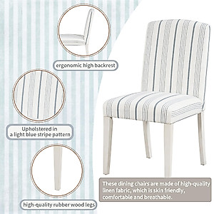 FIQHOME 5 Pieces, Round Solid Wood Legs and 4 Striped Fabric Upholstered Chairs, Set for 4, Dining Table for Small Spaces, Apartment,White