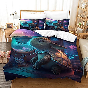 GEEYOU Turtle Navy1 Quilt Cover Duvet Cover Comforter Covers 3D Print for Teens and Adults with Zipper Closure Soft Microfiber with Pillow Cases Bedding Set 3 Pieces Twin（173x218cm）