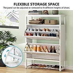 Tribesigns Shoe Cabinet with Flip Drawers, Wood Tipping Bucket Shoe Cabinet, Shoes Storage Cabinet with Open Shelf for Entryway Bedroom