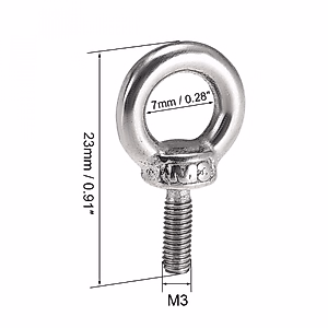 uxcell Lifting Eye Bolt M3 x 9mm Male Thread 304 Stainless Steel for Hanging, Pack of 10