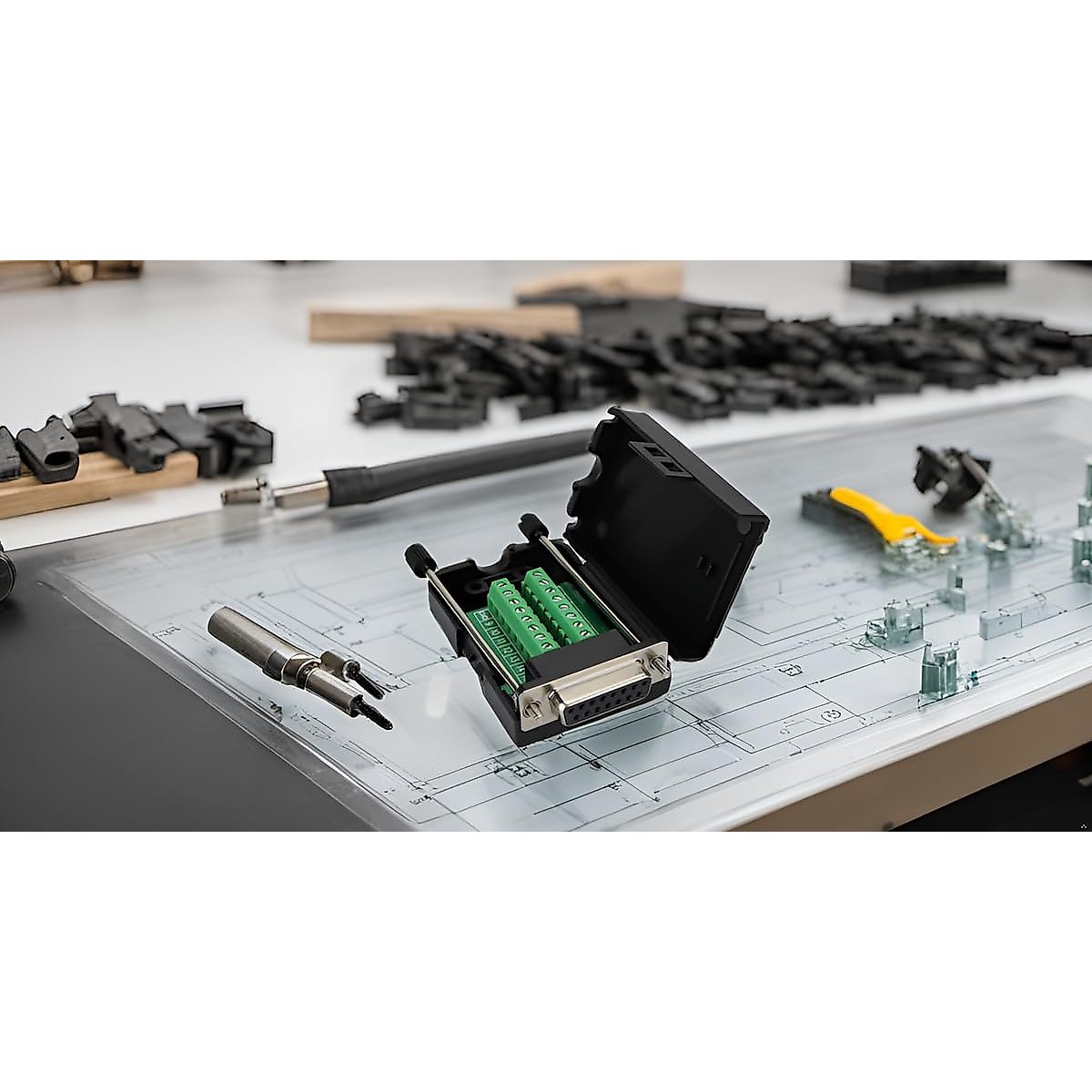 Twinklebay D-SUB DB15 Female 15 Pin Jack Port to Terminal Breakout Board Connector, 2 Row Plug with Case