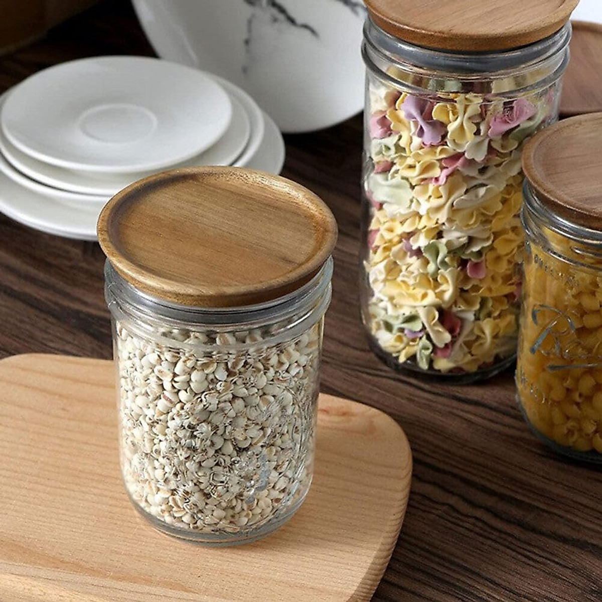 2pcs Mason Jar Silicone Lid Glass Jar Mason Jar Covers Mason Jar Protective Lids Anti-leak Bottle Covers Wide Mouth Canning Lids Glass Storage Jar Covers Glass Jar Wooden Lids