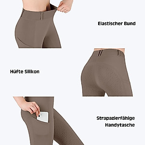 Women Riding Tights Pockets,Women Training Breeches Pants with Silicone Grip(Sand，S)