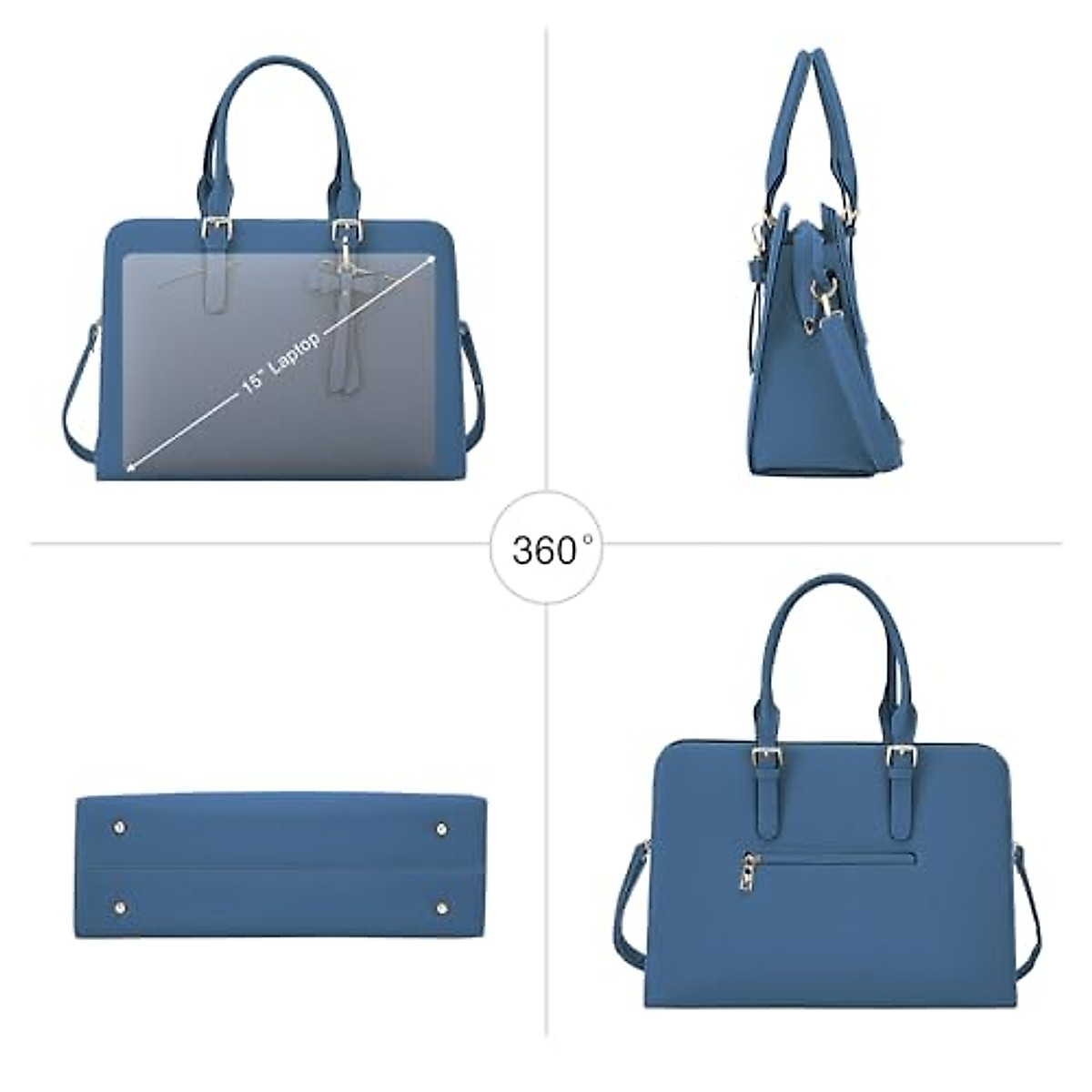 TOPDesign Laptop Bag for Women, Waterproof PU Leather Work Briefcase fits 15.6 Inch Computer, Large Tote Messenger Shoulder Bag, Stylish Business Purse Handbag Satchel (Light Blue)